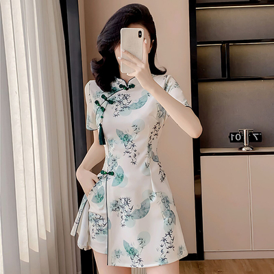 改良旗袍新中式连衣裙短裤两件套洗浴养生会所足浴足疗技师工作服