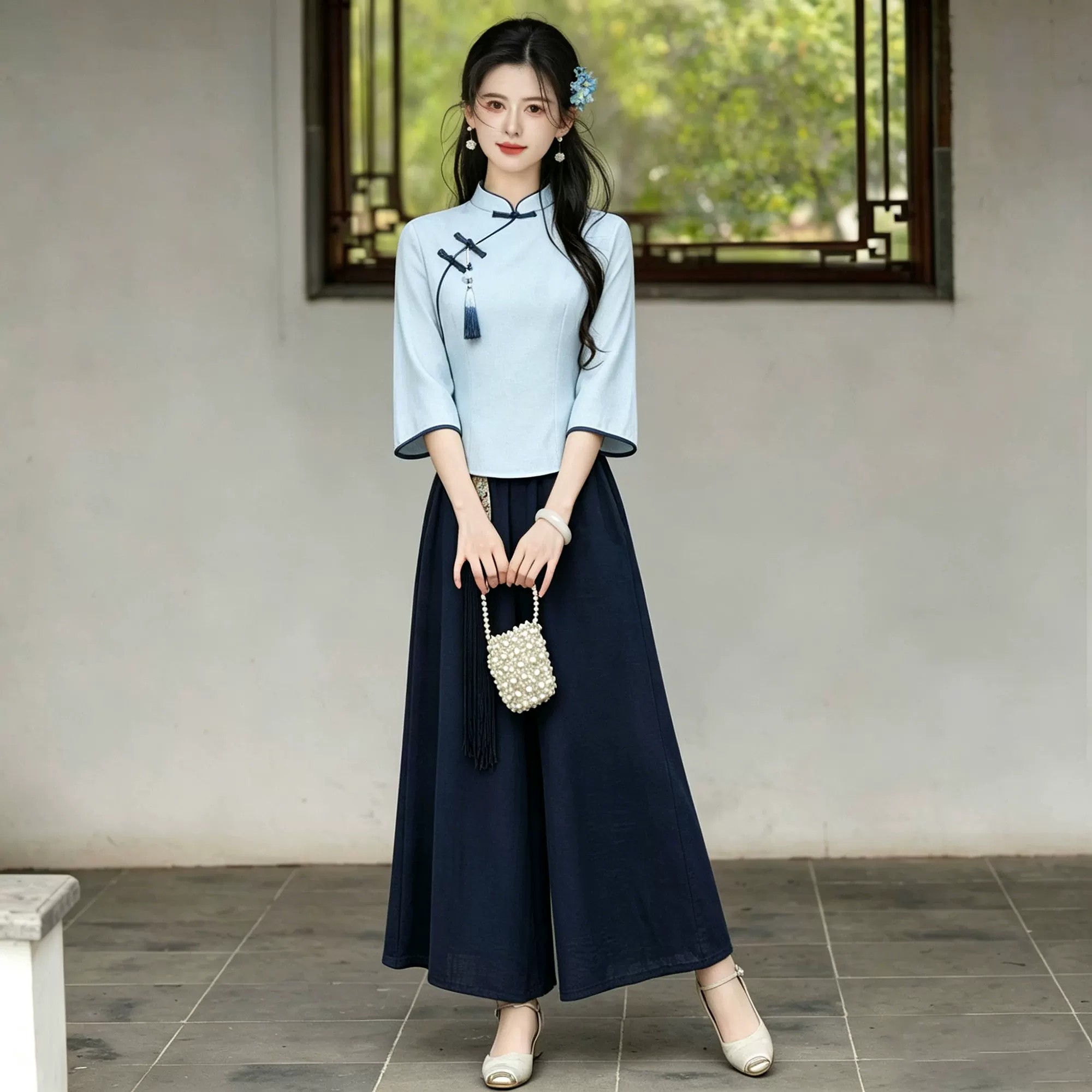 旗袍养生馆工作服套装中式刺绣采耳师SPA技师气质工装美容院前台