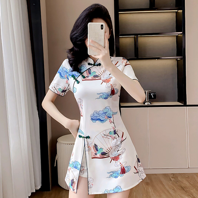 新中式足浴工作服国风气质改良旗袍连衣裙短裤套装足疗女技师衣服