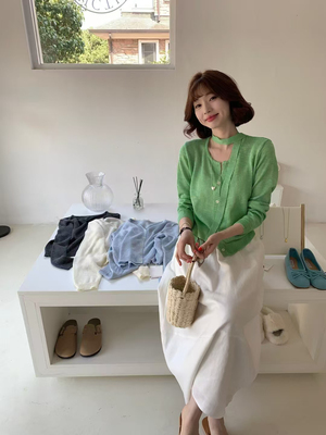 亚麻莱赛尔防晒小衫【AM  】亚麻系带温柔设计感针织开衫(配系带)