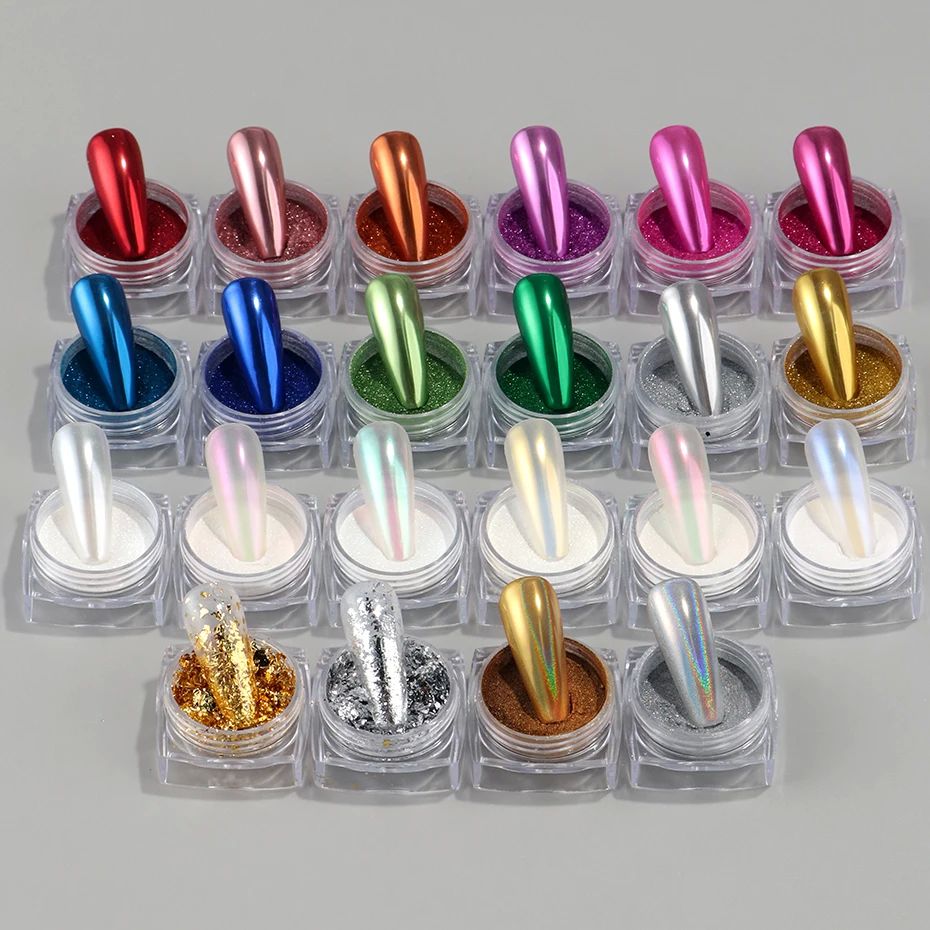 22pcs Metallic Mirror Chrome Nail Powder Aurora Pearl Glitte