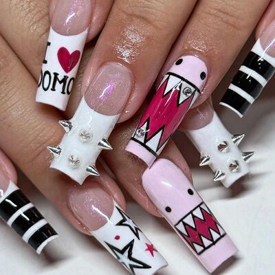 10Pcs/Set HandmadeLong Square  White French press on nails，