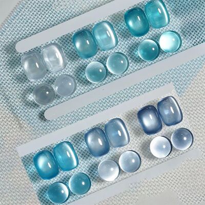 1-12pcs TC Summer Blue Glass Bead Cat Eye Gel Nail Polish Fl