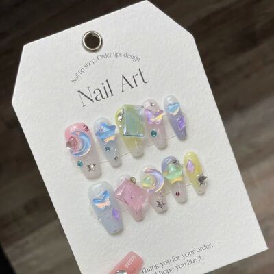 10Pcs Gradient Candy Color Press On Nails Handmade Fake Nail