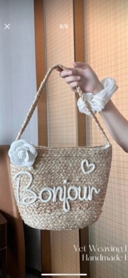 2025夏日度假沙滩定制款名字搭配花朵草编包腋下包水桶包