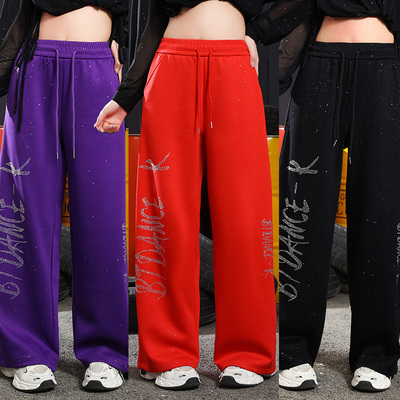 广场舞爵士舞春夏烫钻直筒裤