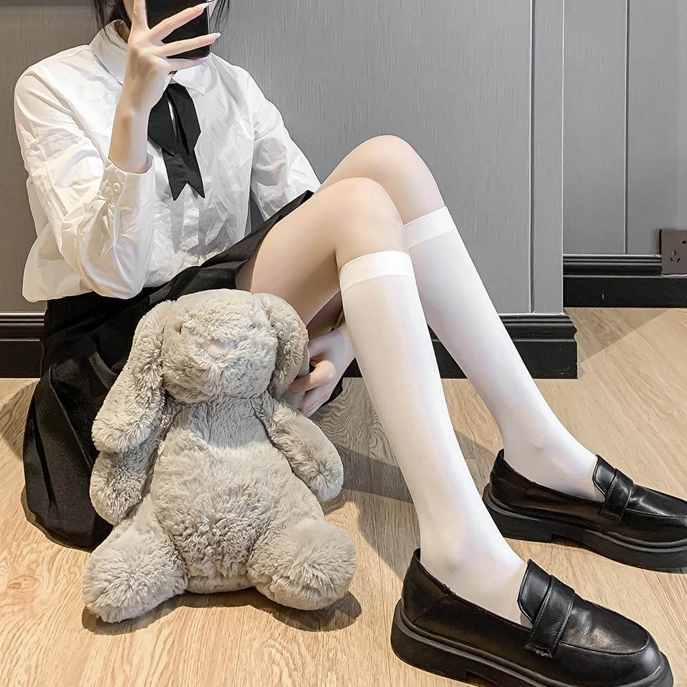 白色过膝袜春夏薄款天鹅绒袜子女日系白丝长筒袜黑色jk大腿高筒袜