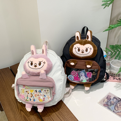 学院风女生卡通可爱毛绒双肩包女孩韩版休闲大容量休闲款校园背包