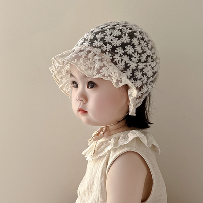 婴儿蕾丝帽公主女宝宝宫廷遮帽夏