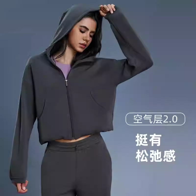 外贸连帽拉链开衫外套女秋冬新品宽松休闲卫衣跑步健身运动上衣