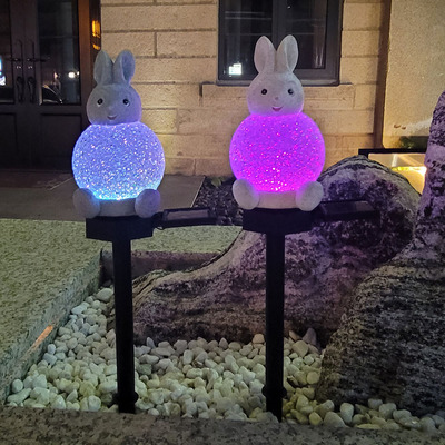 New Solar Colorful White Rabbit Lawn Plug in Light草坪地插灯