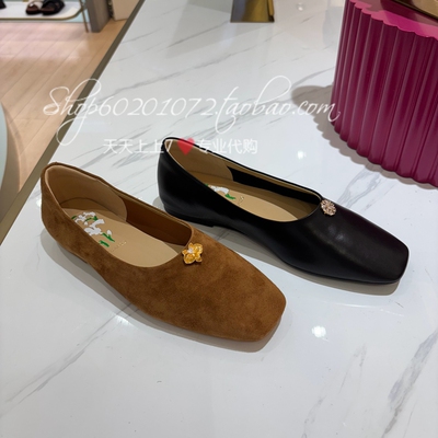 蹀愫2025秋季女鞋兰花平底方头鞋