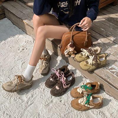 圆头女鞋2024冬季厚底德训鞋单鞋