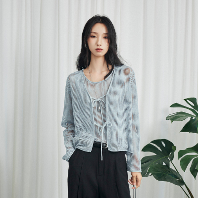 CLMX轻盈感敲细莱赛尔亚麻珠片纱 时髦通勤风空气感镂空背心+开衫