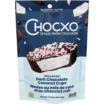 包邮加拿大Chocxo生酮有-机无麸质饼干低糖85%黑巧椰子杯98克*2包