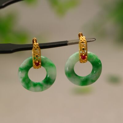 飘辣绿天然A货翡翠小环耳坠