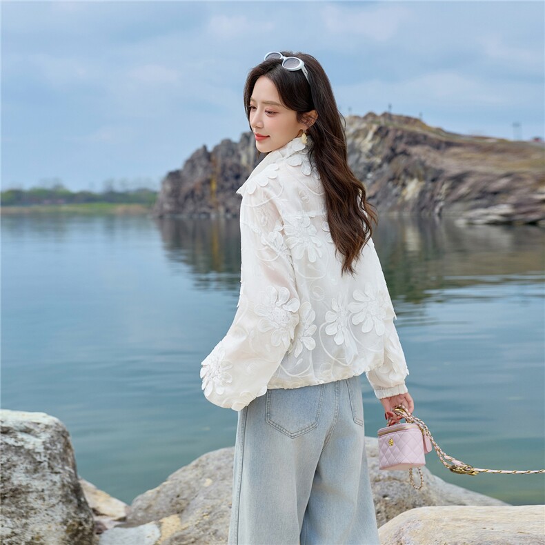 蕾丝花朵短款防晒衣女轻薄显瘦小个子开衫外套时尚防晒服休闲高级