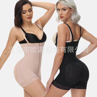 Suspender one-piece body shaper with zipper for tummy