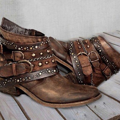 Belt buckle Martin boots women's retro plus size short boots