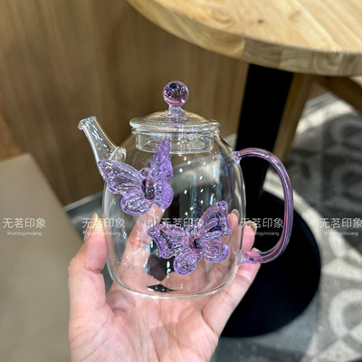 蝴蝶玻璃茶壶高硼硅泡茶壶迷你小号家用花茶壶冷泡壶绿茶壶350ml