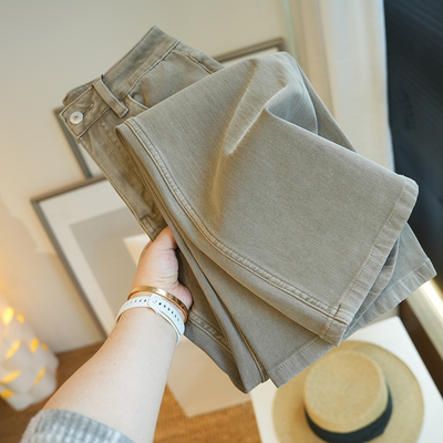 拿铁色！休闲高腰窄版直筒牛仔裤