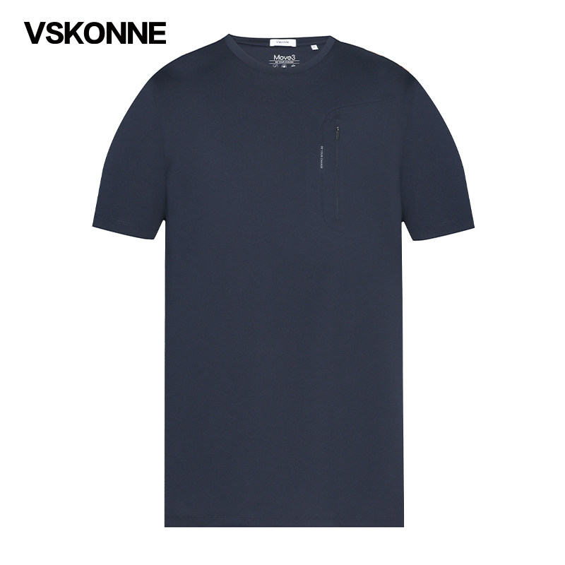 VSKONNE/威斯康尼男装夏季男士通勤简约圆领T肌理凉感针织短袖T恤