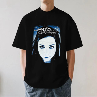 Evanescence伊凡塞斯乐队金属摇滚美式重磅280g纯棉男短袖T恤宽松