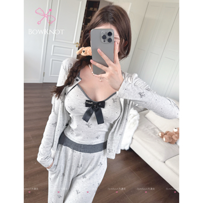 BK方潇文* 【天菜S曲线】原创蝴蝶结纯欲家居服带胸垫吊带三件套