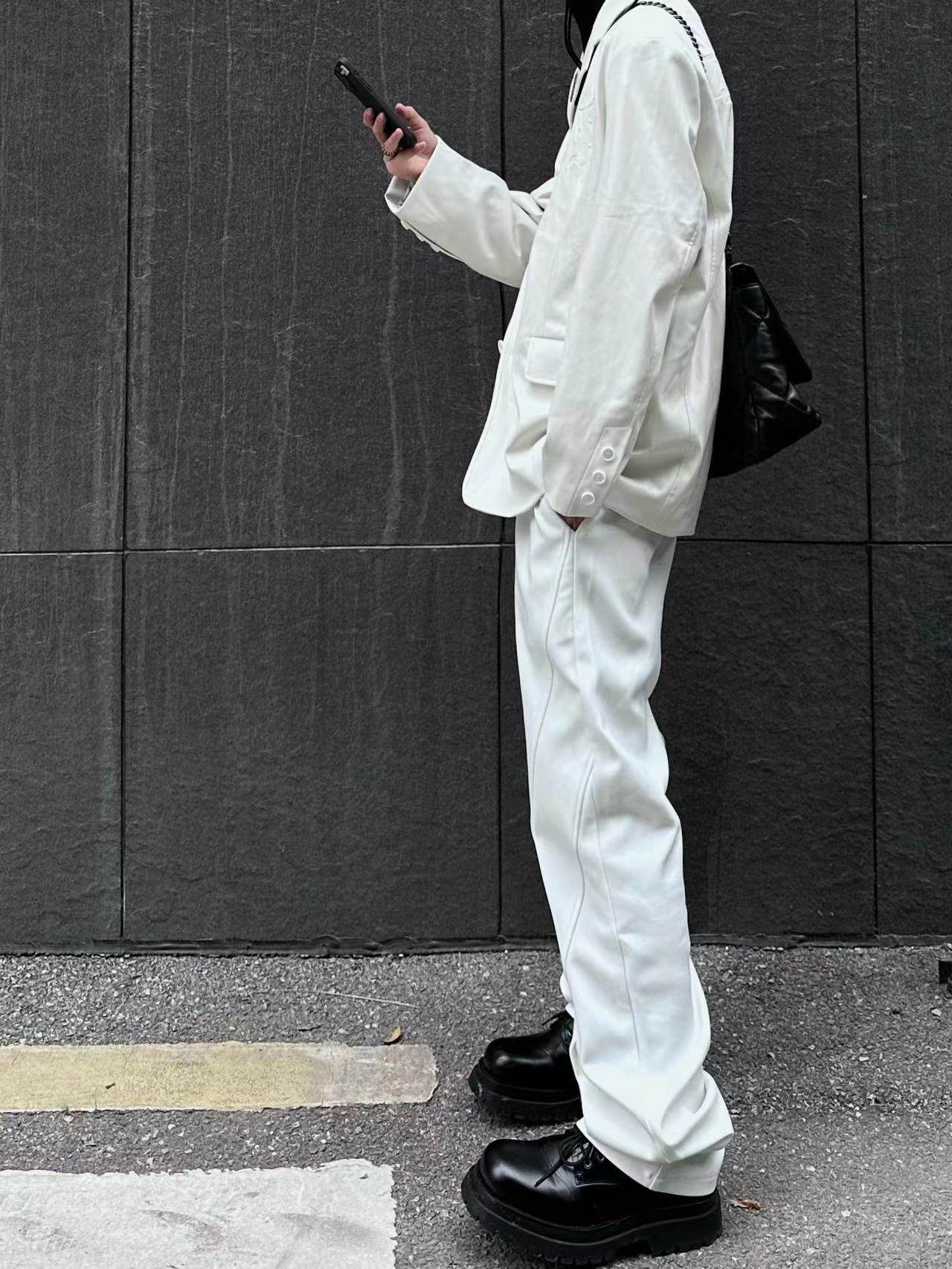 WIDE VIBES自主休闲直筒韩系vibe四季百搭男女纯棉复合黑白色布裤_虎窝淘