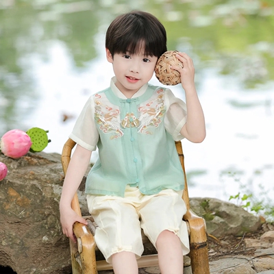 2026年夏款新品男童套装两件套中国风古风古装刺绣帅气汉服23304