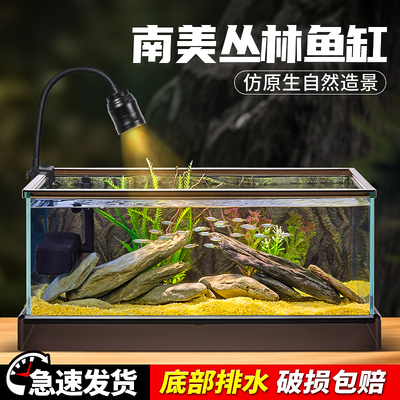 超白玻璃鱼缸南美风溪流造景新款客厅小型桌面草缸生态鱼龟混养缸