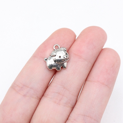 40个/包 14x13mm 古银色锌合金材质 小猪吊坠 ABD-C15634