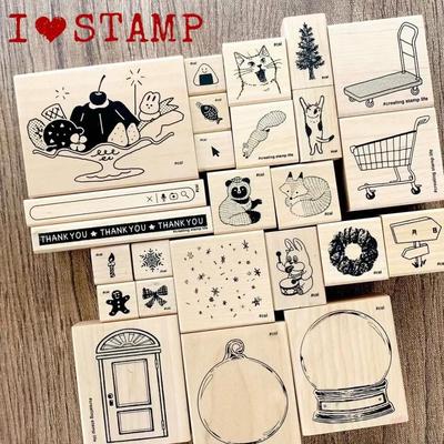 现货KODOMO 木头印章-N I LOVE STAMP木制手帐本圣诞冬天布丁船