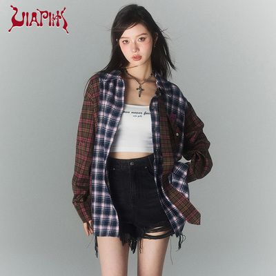 VIAPITTI蝴蝶系列拼接格子衬衫