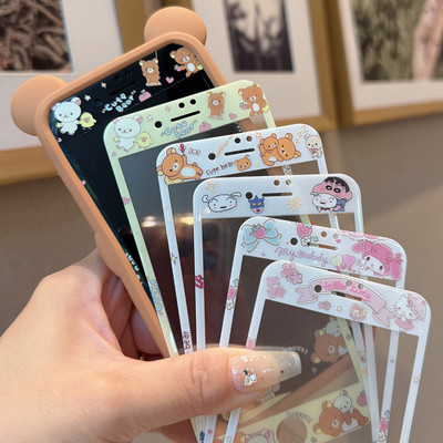 可爱kt猫苹果4s钢化膜适用iPhone5s防尘6P卡通7透明8plus手机膜SE