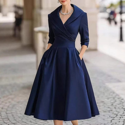 欧美时尚收腰大摆连衣裙显瘦长袖西装裙Fashion Women Dresses