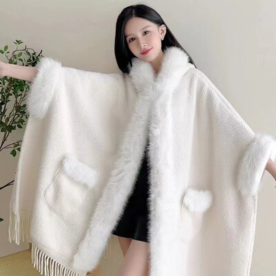 Autumn Winter Cape Poncho Hooded Women Cloak Shawl Pullovers