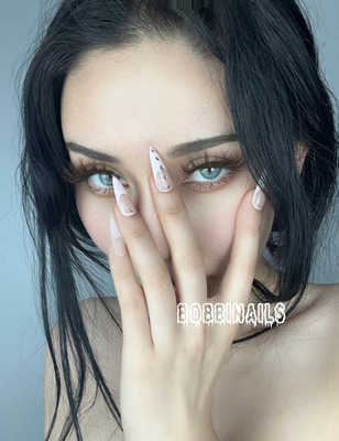 BOBBINAILS欧美法式线条简约脏脏粉色手工制作可拆卸穿戴甲