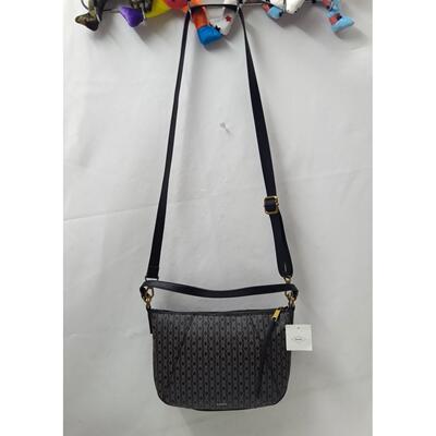 Fossil Skylar黑色棕色真皮Zipper Closure斜挎包单肩包