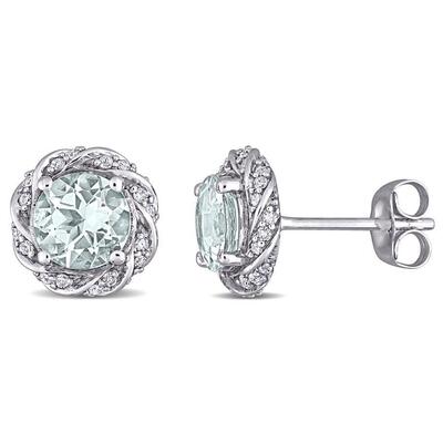 Amour蓝宝石1 5 CT TW镶钻Halo耳钉10K白色金色