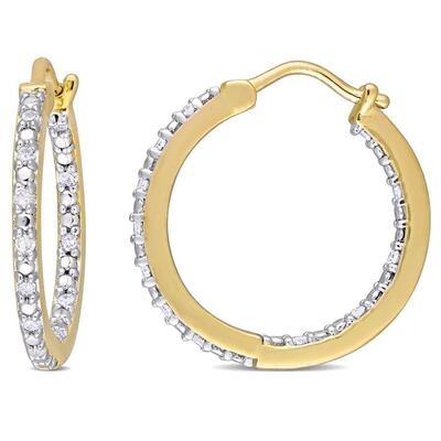 Amour 1 4 CT TW镶钻Inside Outside耳环黄色镀Sterling