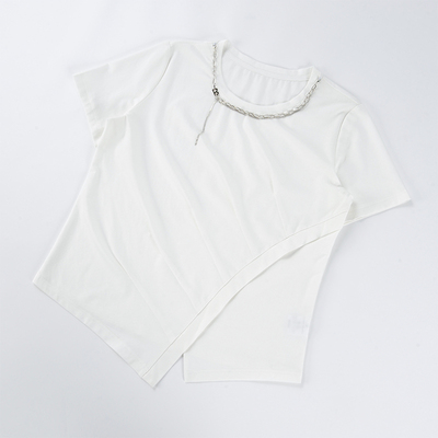 酒窝桃子项链可脱卸大码压褶开叉T潮范拉链自选短袖圆领显瘦遮肉