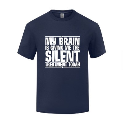 新奇讽刺滑稽搞笑短袖棉T恤男宽松Brain Giving Silent Treatment