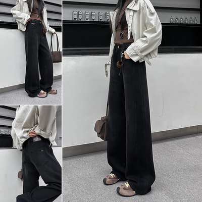 骄骄虎女童加绒牛仔裤2025冬季新款 初中生一体绒牛仔直筒裤7515