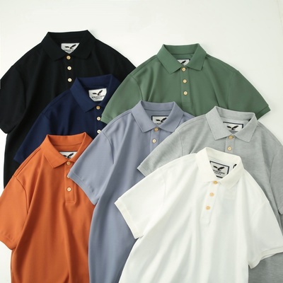 HKD445！重磅珠地棉！夏季新款男士纯色宽松透气翻领短袖polo衫潮