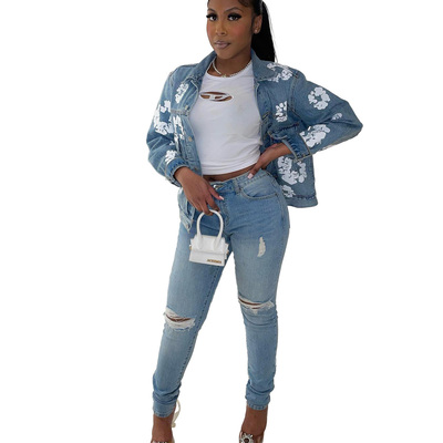 2025 Street Trendy Brand Printed Denim Top Jacket