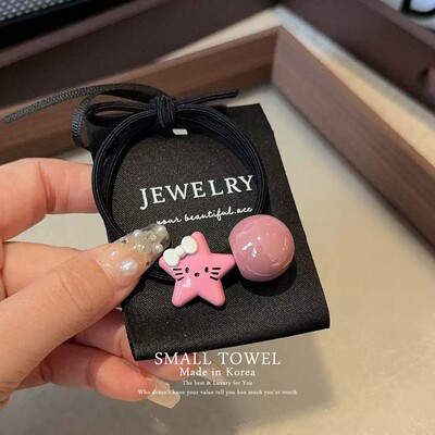 韩国进口春季新款粉色五角星圆球kt猫咪星星发圈皮筋扎头发绳发饰