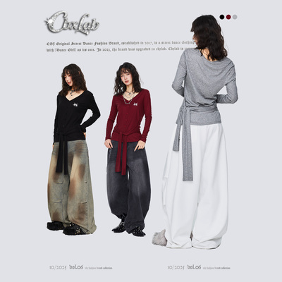 CBXLAB街舞潮牌蝴蝶扭结系绳性感显瘦爵士长袖辣妹亲肤跳舞上衣女