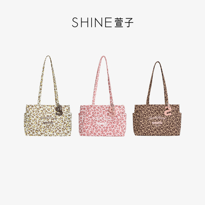 SHINE萱子爱心豹纹系列托特包