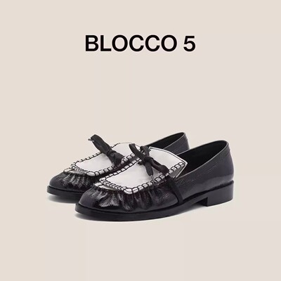 BLOCCO5女鞋翻舌拼接乐福鞋